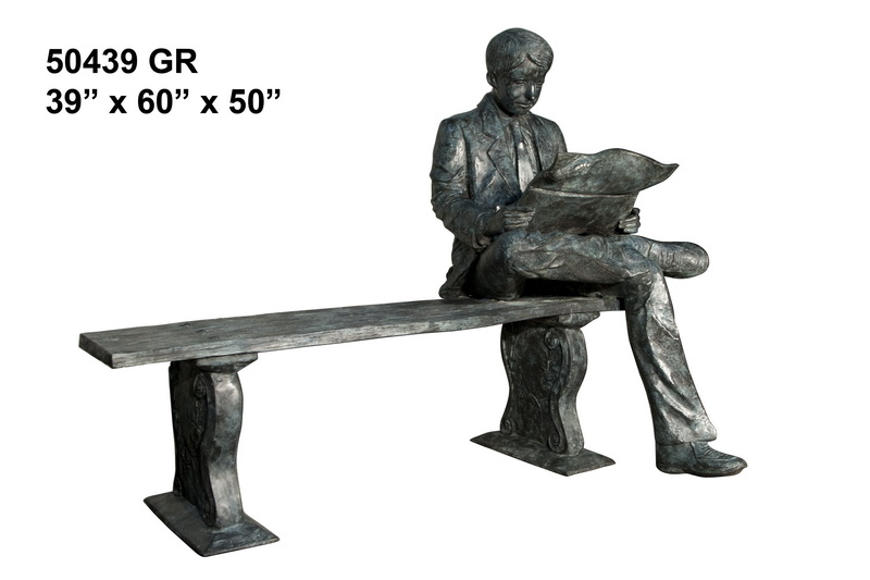 Bronze Man Bench Reading on Bench Statue